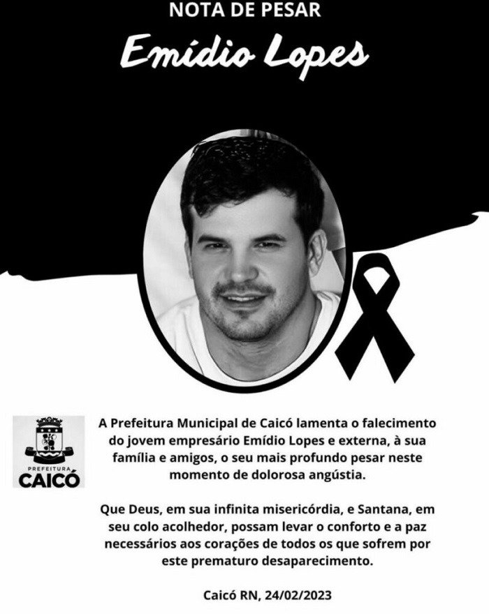 Prefeitura de Caicó (RN) emite nota de pesar pela morte de Emídio Lopes ... Prefeitura de Caicó (RN) emite nota de pesar pela morte de Emídio Lopes ...